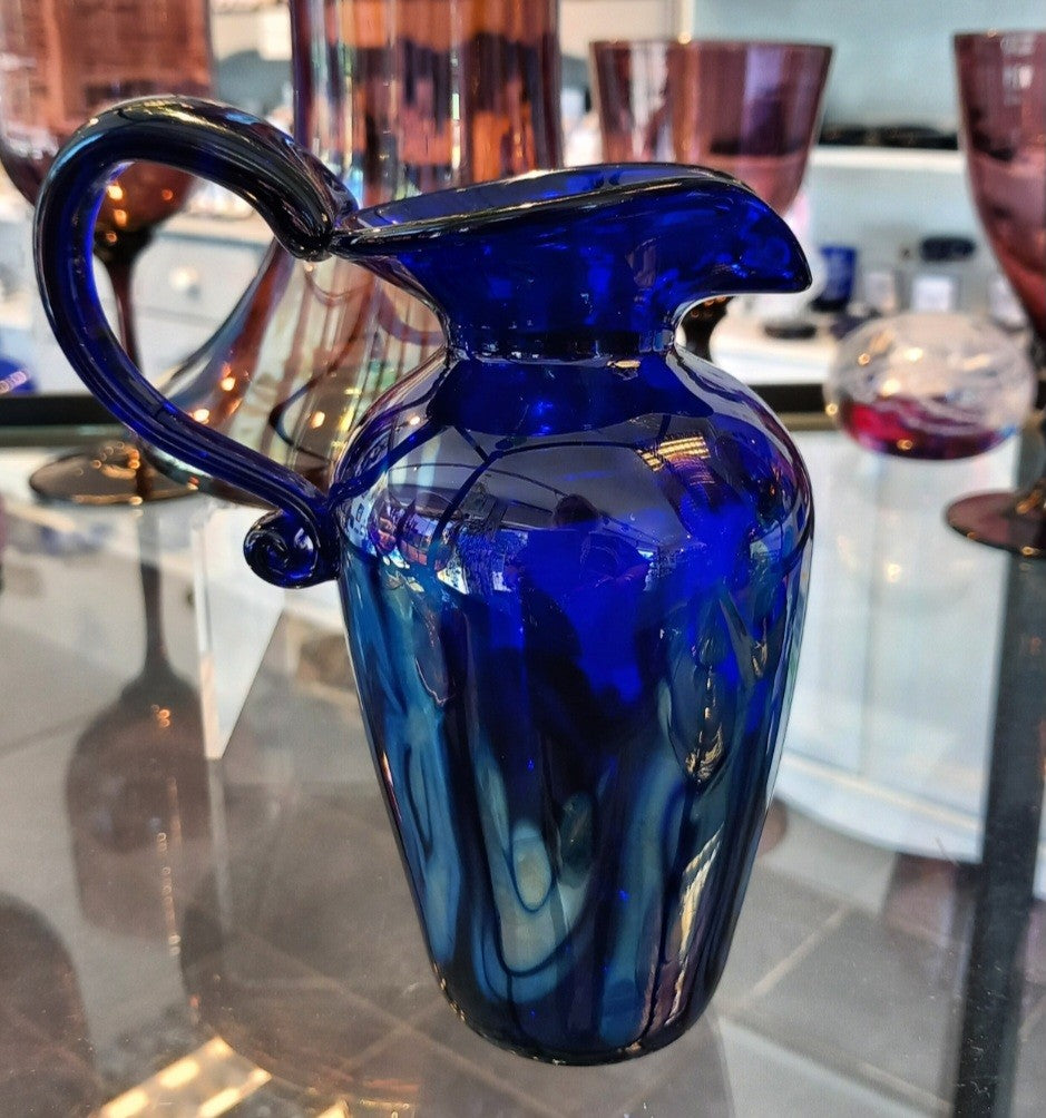 Small Tall Aurora Blue Glass Jug By Original Bristol Blue Glass